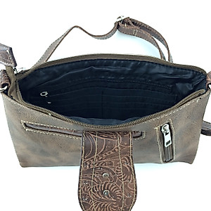 Justin West Western Tooled Laser Cut Rhinestone Buckle Messenger Bag Purse with Long Crossbody Strap (Turquoise)