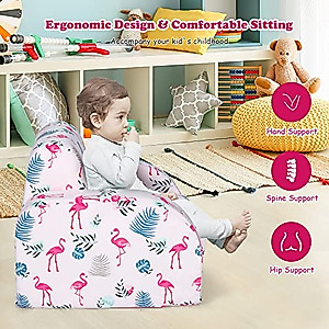 HONEY JOY Kids Sofa, 3-in-1 Convertible Children Folding Sofa & Comfy Flip Open Lounger & Sleepover Chair for Nap Play Sleep, Foam Toddler Couch Fold Out, Gift for Boys Girls (Pink)