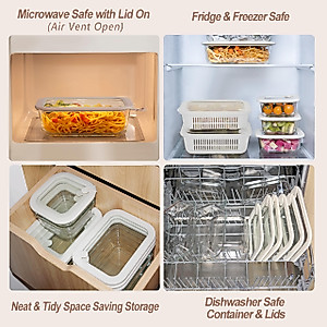 Urban Green Glass Food Storage Containers with Glass Lids, Microwave Safe Glass Food Container Set, Leakproof Glass Produce Containers with Removable Colander, Salad Storage Container, 2 Pack,