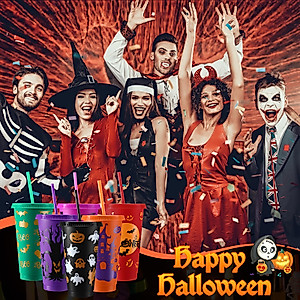 Honeydak 24 OZ Tumbler with Straw and Lid Gifts Reusable Plastic Cups Bulk Water Bottle Iced Coffee Travel Mug Cup for Parties Birthdays (Halloween Patterns,40 Pcs)