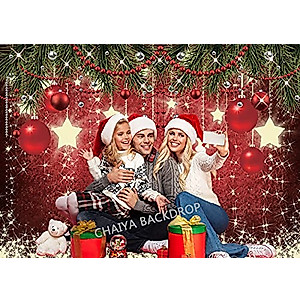 CHAIYA 8X6ft Red Christmas Backdrop Sparkling Stars Christmas Backdrops for Photography Glittering Stars Kids Christmas Backdrop for Pictures New Year Backdrop for Party Decorations cy128