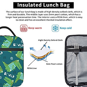 Oplp Crocodiles Lunch Bag Lunch Box Insulated Meal Bag Food Container for School Work Picnic Travel