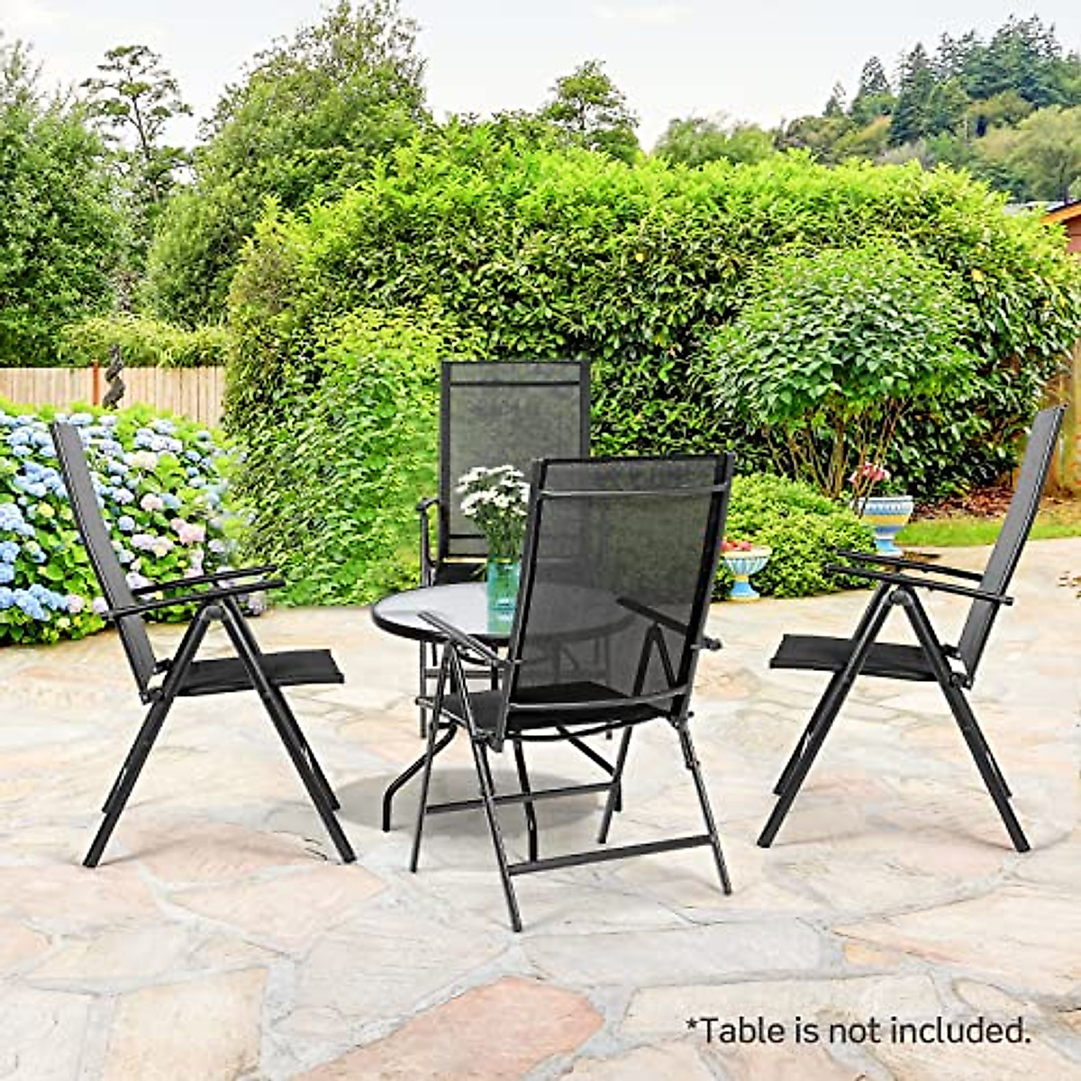 Tangkula Set of 2 Patio Foldable Dining Chairs, Outdoor Portable Camping Chairs with Armrest High Backrest, Folding Chairs for Porch, Poolside, Garden, Balcony, Backyard (Black)