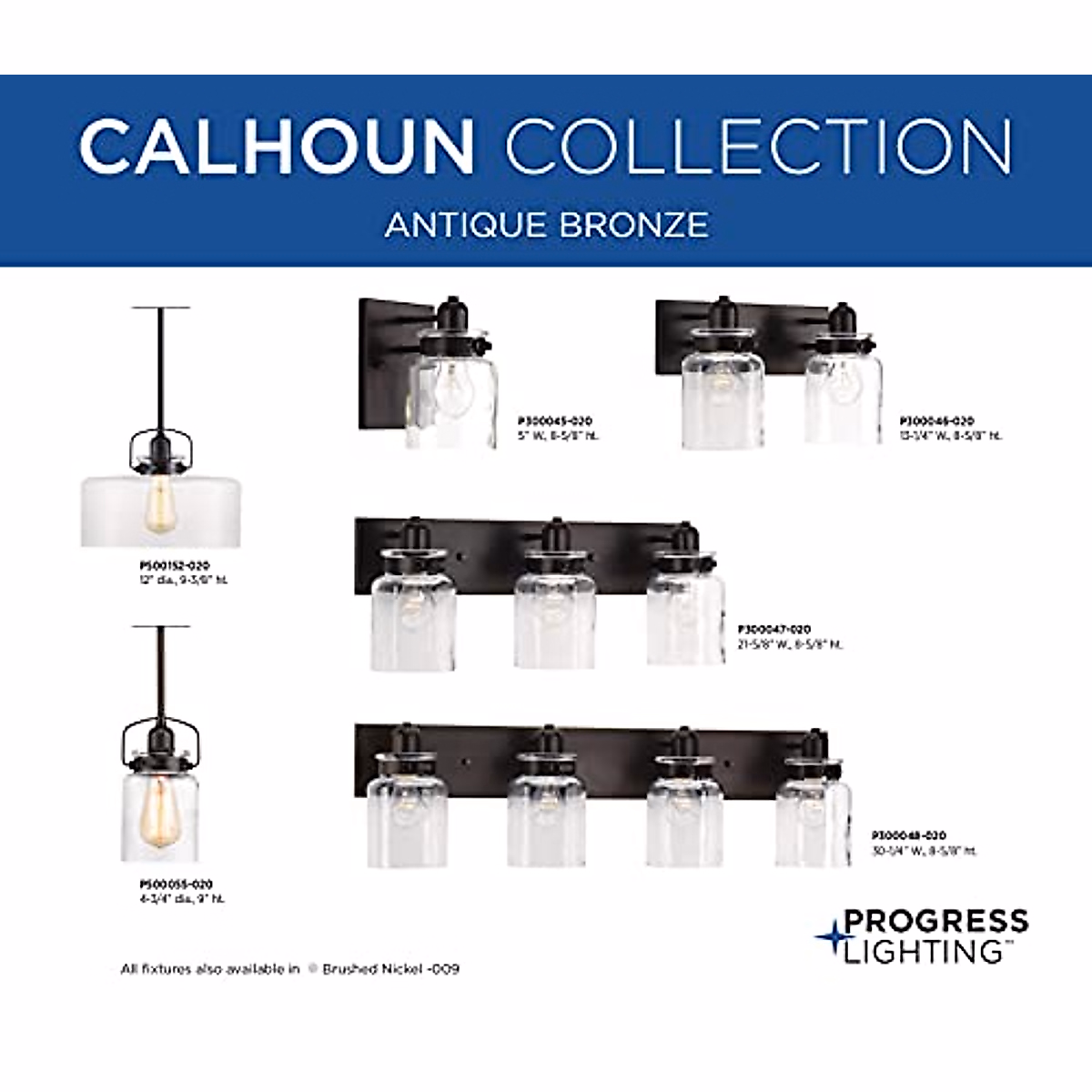 Calhoun Collection 2-Light Clear Glass Farmhouse Bath Vanity Light Antique Bronze