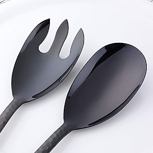 Bisda Salad Spoon and Fork Set, 12 Inch Stainless Steel Salad Server, Black Serving Utensils, Dishwasher Safe, Pack of 2