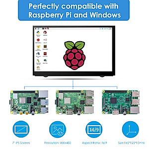 HMTECH 7 Inch Raspberry Pi Screen 800x480 HDMI Portable Monitor IPS LCD Screen Display for Raspberry Pi 4/3/2/Zero/B/B+ Win11/10/8/7 (Non-Touch)