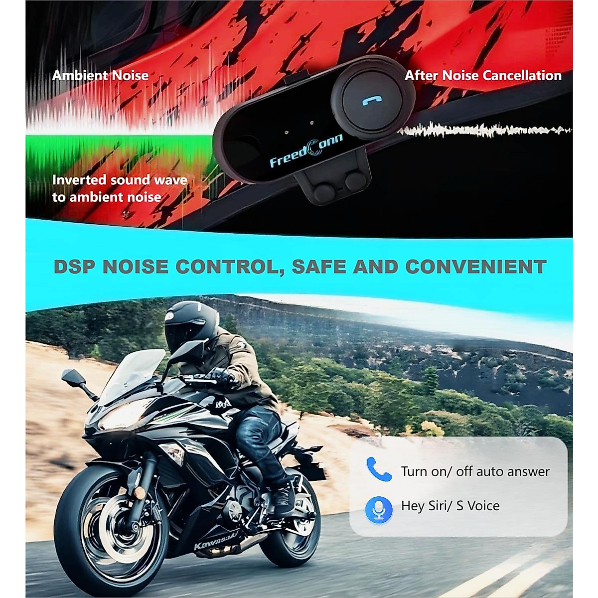 FreedConn Motorcycle Communication System Bluetooth 5.0 T-COMVB Music Sharing Helmet Bluetooth Headset for Motorbike Skiing 2~3 Riders Pairing/ 800M Intercom 1 Pack Changeable Hard & Soft Mic