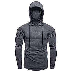 Mens Face_Cover Button Sports Sleeveless/Short/Long Sleeve Vest Hooded Splice Large Open-Forked Male Tank Tops Shirt Blouse with 𝗙𝗮𝗰𝗲 𝗠𝗮𝘀𝗸