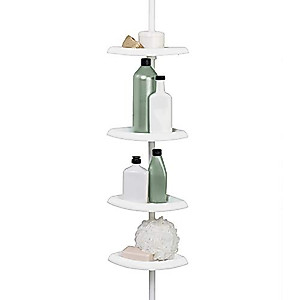 Zenna Home Tension Pole Shower Caddy, 4 Shelves, Adjustable, 60 to 97 Inch, White