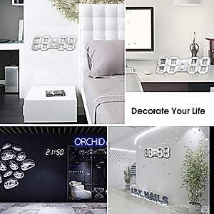 EDUP HOME 15" Large 3D LED Digital Wall Alarm Clock with Remote Control, LED White Light Nightlight Decor Clocks with Multi-Levels Brightness/Time/Date/Temperature Display, for Kitchen Bedroom Office