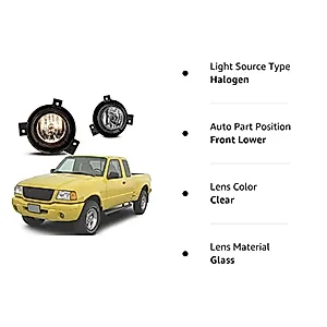 Nixon Offroad Fog Light for 2001 2002 2003 Ford Ranger, Bumper Driving Fog Light Lamps Assembly,OEM Fog Lamp Replacement With Bulb H10 12V 42W Chrome Black Housing Clear Lens, Driver+ Passenger Side