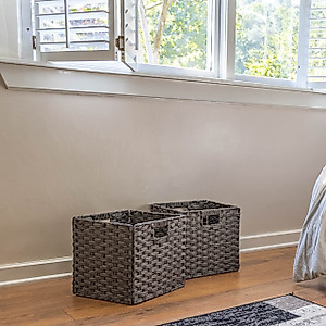 Foldable Synthetic Plastic Wicker Storage Basket with Iron Wire Frame By Blue Ridge Basket Company (Set of 2)