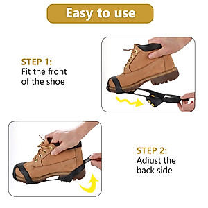 Abeillo Ice Cleats for Shoes and Boots, Silicone Ice Snow Grips Stainless Steel Shoe Spikes Grips, Shoe/Boot Traction Cleat Crampon for Walking on Snow, Ice Anti Slip Footwear