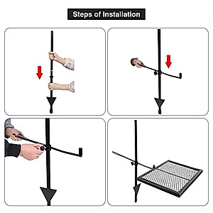 Lineslife Swivel Campfire Grill, Adjustable Heavy Duty Steel Campfire Grill Grate, Fire Pit Grill Grate Over Fire Pit with Carrying Bag for Outdoor Camping BBQ, Rectangle Black