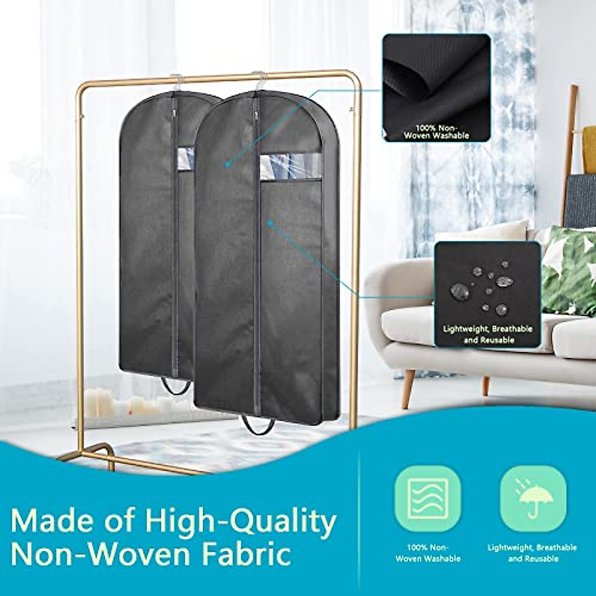 VIVUCY 40"/50 "garment bags for Closet Storage(2pcs40"+2pcs50")Garment Bags for Hanging Clothes, Suit Bags for Men Travel with Handles Garment Bags For Storage to Suit Jacket Shirt Coat Dresses