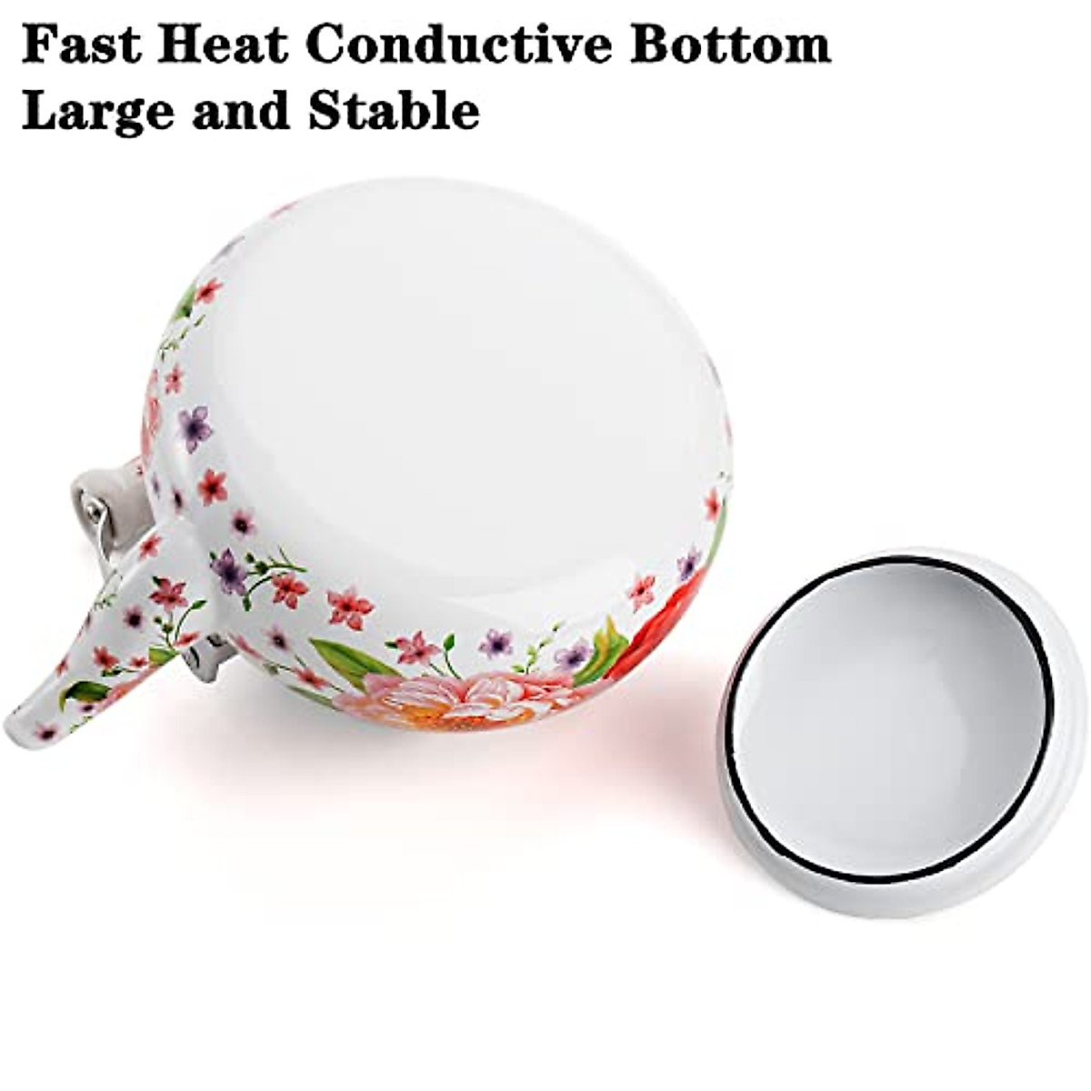 DEAYOU 2.6 Quart Enamel Tea Kettle Stovetop, Large Porcelain Enameled Teakettle, 2.5L Vintage Tea Pot with Ceramic Cool Handle, Colorful Floral Steel Teapot for Hot Water, Retro Decor, No Whistling