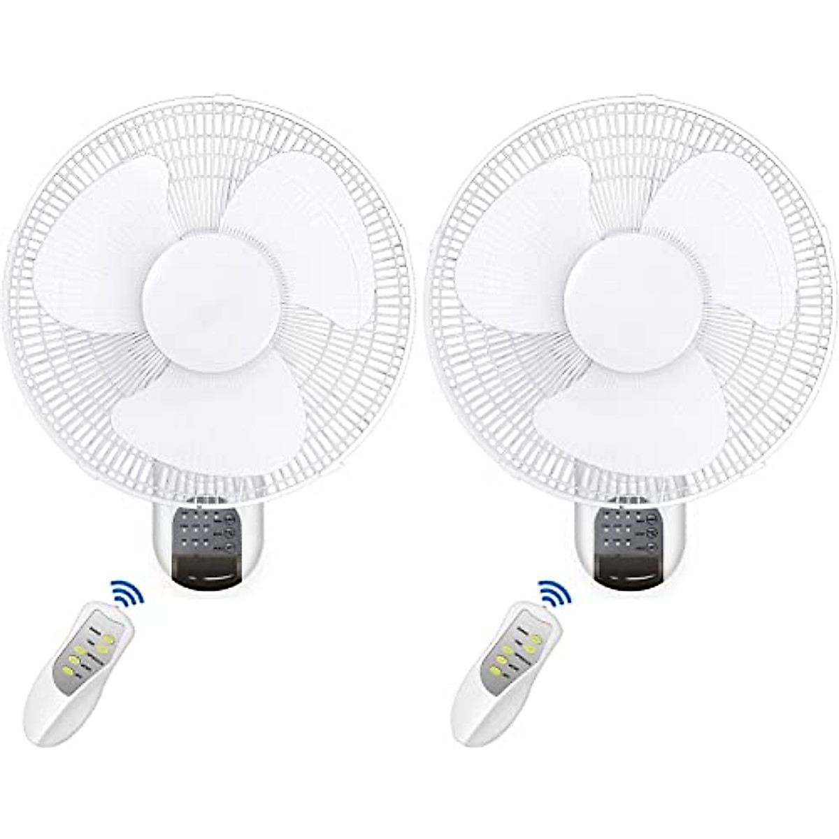 YSSOA Digital Household Wall Mount Fans 16 Inch Adjustable Tilt, 90 Degree, 3 Speed Settings, 2 Pack, White
