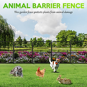 Rengue Garden Fencing, Decorative Garden Metal Fence, 18ft(L)×32in(H) Animal Barrier Garden Fence with Gate, Heavy Duty Iron Fencing for Dogs, Outdoor, Yard (8 Panels)