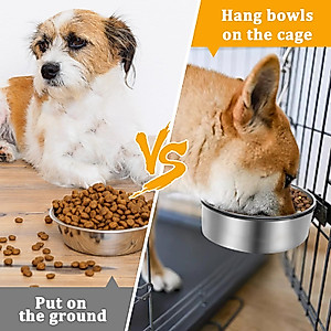 Vayugo Dog Crate Bowls, 2 Pack Stainless Steel Kennel Water Food Bowls with Clamp, Anti-Spill Hanging Pet Metal Bowls for Small Medium Large Dogs Use in Cage Kennel Crate