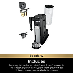 Ninja PB051 Pods & Grounds Specialty Single-Serve Coffee Maker, Compatible with K-Cups, Built-In Milk Frother, 6-oz. Cup to 24-oz. Travel Mug Sizes, Black (Renewed)
