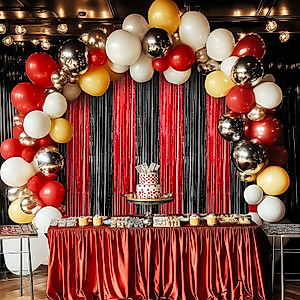 RUBFAC 2 Pack Red and Black Backdrop Party Decorations Tinsel Foil Fringe Curtains Streamers for Casino Theme Party Decorations Halloween Bachelorette Birthday Holiday Celebrations Party Supplies
