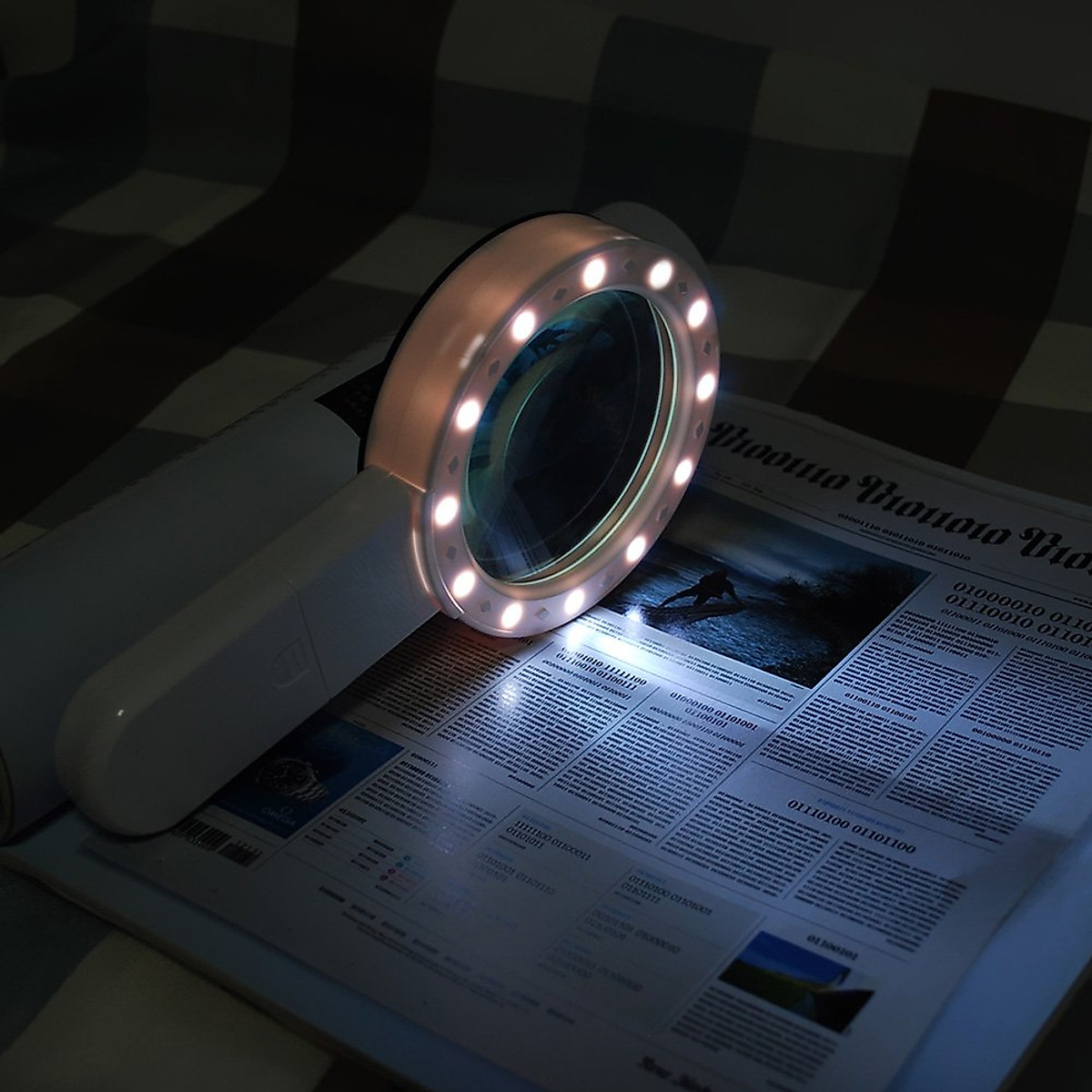 Magnifying Glass with Light, 30X Illuminated Large Magnifier Handheld 12 LED Lighted Magnifying Glass for Seniors Reading, Soldering, Coins, Jewelry, Macular Degeneration(Silver Button)