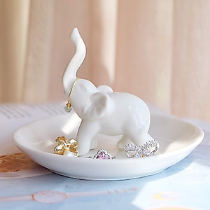 PUDDING CABIN White Elephant Ring Holder Dish Ring Tray for Jewelry | Elephant Gifts for Women Christmas | Birthday Gifts for Woman | Elephant Mom Gifts Wedding Christmas Mother's Day Gifts