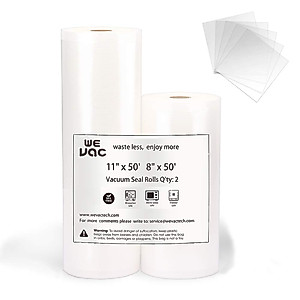 Wevac Vacuum Sealer Bags 8x50, 11x50 Rolls 2 pack for Food Saver, Seal a Meal, Weston. Commercial Grade, BPA Free, Heavy Duty, Great for vac storage, Meal Prep or Sous Vide