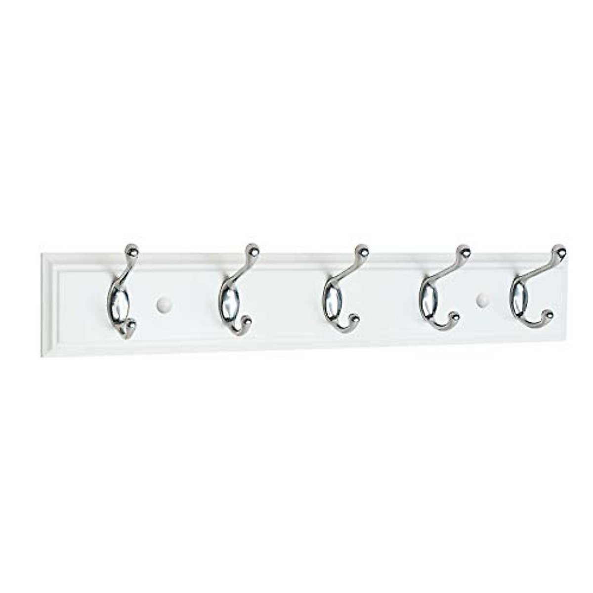 Creathome 27" Hadi Hookrail with Five Hooks, White Board and Chrome Powder Coated Hook (2 Pcs Package)