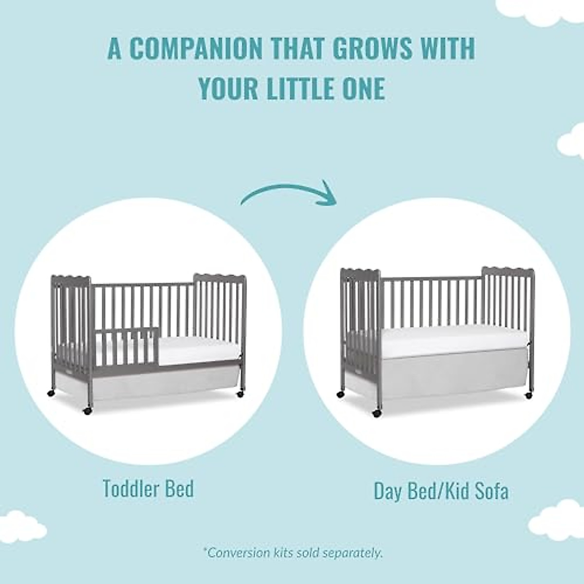 Dream On Me Carson Classic 3-in-1 Convertible Crib in Steel Grey