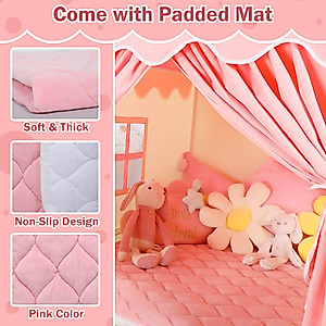 Wilwolfer Kid Tent with Mat, Star Lights - Kids Play Tents for Toddlers Kids Tents Indoor Playhouse - Princess Tent for Girls Toy House Gift (Pink with Cloth)