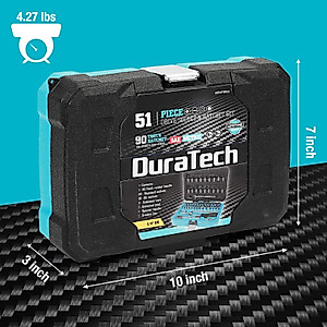 DURATECH 1/4" Socket Set, 51 Piece Tool Set Including Standard(SAE) and Metric Sockets, Bit Sockets, Ratchet and Universal Joint