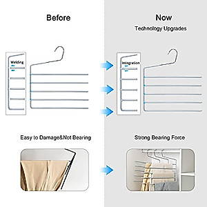 Nature Smile 4 Pack Heavy Duty Multi Layers Metal Pant Slack Hangers,Non-Slip 5-Tier Open-Ended Pants Hanger Closet Storage Organizer for Garden Flags Trousers Jeans Scarf(Silvery Grey Color