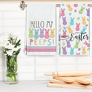 Lingtoolator Easter Kitchen Towel Easter Cartoon Rabbit Bunny Dish Towel 18 x 28 Inch Hand Drying Tea Towel for Spring Holiday Cooking Baking Cleaning, 18 x 28 Inch, 2 Pack