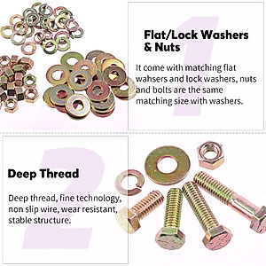 Swpeet 240Pcs 1/4-20 5/16-18 3/8-16 12 Sizes Grade 8 USS Nut Bolts Assortment Kit, Heavy Duty Bolt Nut and Washer Assortment Coarse Thread Hex Head Cap Screws Bolt Flat and Lock Washer