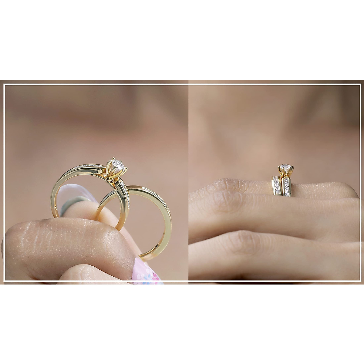 Dazzlingrock Collection 0.95 Carat (Cttw) White Diamond Solitaire Tapered Shank Wedding Ring Set for Women in 14K Yellow Gold Size 7.5