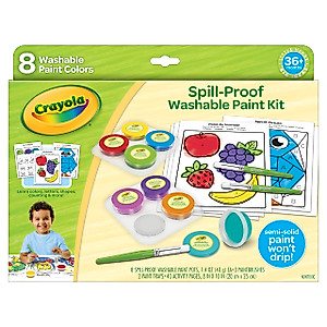 Crayola Spill Proof Paint Set (8ct), Washable Toddler Paint Kit, with Activity Pages, Kids Paint Brushes, Paint Pots, Ages 3+