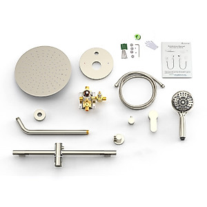 SR SUN RISE 12 Inch Rain Shower System, High Pressure Shower Heads and Handheld 6-Spray Combo Set Slide Bar Shower Faucets Sets Complete Included Valve and Trim Kit for Bathroom, Brushed Nickel