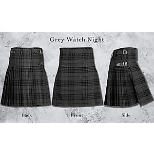 UMAM Tartan Kilt Set - 08 Pieces Kilt Accessories for Men, Scottish Outfit (46", Grey Watch)