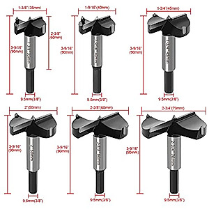 ASNOMY 6PCS Large Size Forstner Drill Bit, 1-3/8Inch to 2-3/4Inch Carbide Tipped Forstner Bit for Hard Wood, Wood Drilling Hole Saw Set Woodworking Hinge Cutter Tool Kits for Wood Plastic Plywood