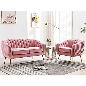 Altrobene Velvet Sofa Couch for Two People, Modern Loveseat for Living Room Bedroom Small Spaces, Blush Pink