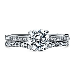 BERRICLE Sterling Silver Solitaire Wedding Engagement Rings 1 Carat Round Cubic Zirconia CZ Ring Set for Women, Rhodium Plated Size 9.5