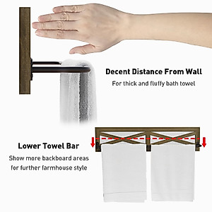 Extra Long Rustic Towel Rack 2 PCS, 23.6 Inch Monterey Pine Solid Wood Towel Holders Wall Mounted with Metal Bar, Brown Farmhouse Style, for Hand & Bath Towels, Bathroom Powder Room Decor