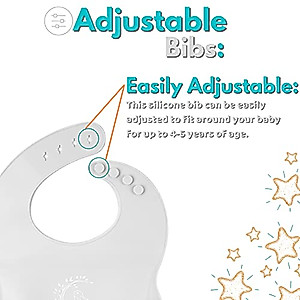 Silicone Baby Bibs (2 Pack), Soft Comfortable Adjustable Waterproof Bib, Unisex Easily Clean Bibs With Food Catcher For Babies And Toddlers. Modern Gender Neutral Colors: Grey & White.