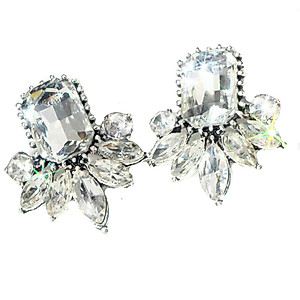 Art Deco Antique Vintage Retro Style Clear Rhinestone Bridal Bridesmaid Wedding Prom Cluster Earrings