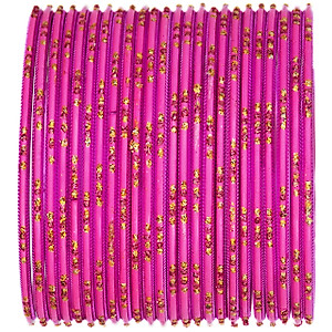 JD'Z COLLECTION Colorful 2 Dozen Bollywood Costume Matching Jewelry Plain Metal Bangle Indian Jewelry Bangles Sets For Women & Girls,Traditional Wedding Bangle Bracelets For Women (Light Pink, 2.8)