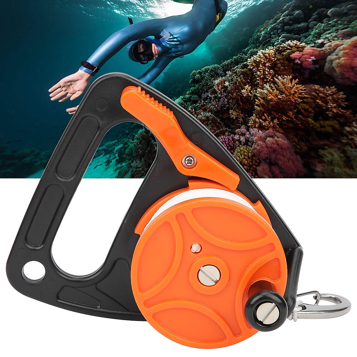 Diving Reels, 150ft Dive Reel, Diving Line Reel Diving Equipment with Handle Card Position PP Rope Combination for Wreck Equipment Underwater Diving/Cave Drift Diving(Orange)