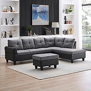 EMKK Modern Sectional Sofa Set with Left Chaise Lounge Upholstered Corner L Shaped Sofá Living Room Couch w/Cup Holder, Arm Nail for Home/Office, Gray LeftChaise