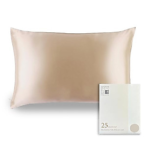 MYK Silk 25 Momme Luxury Mulberry Silk Pillowcase, Oeko-TEX Certified, Hypoallegernic, Hair and Skin Care, Curly Friendly Essentials, Beige, Standard