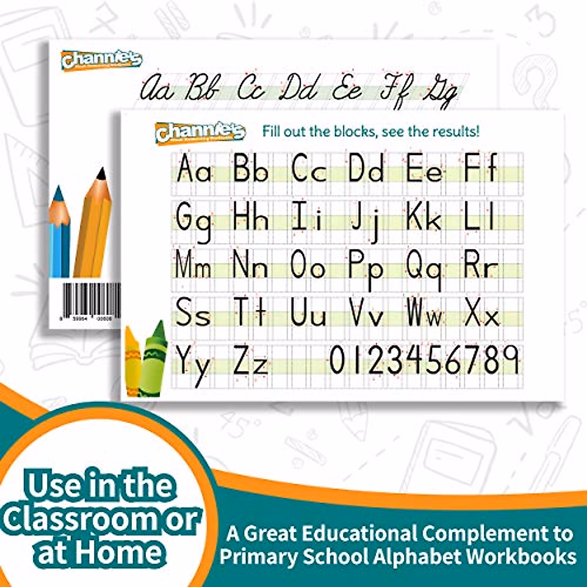 Channie’s Workbook Set for Pre-Kindergarten - 3rd Grade Elementary School Students, 4 Handwriting Pads & 2 Math Practice Workbooks (6 Pack)